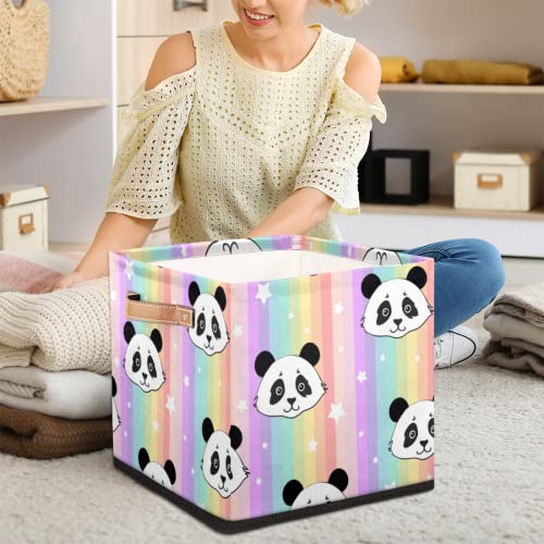 Cute Panda Rainbow Cube Storage Bins 13 Inch Fabric Storage Basket Square Storage Bins Collapsible Nursery Storage Bin Organizer Basket Storage Box for Shelves, Closet