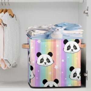 Cute Panda Rainbow Cube Storage Bins 13 Inch Fabric Storage Basket Square Storage Bins Collapsible Nursery Storage Bin Organizer Basket Storage Box for Shelves, Closet