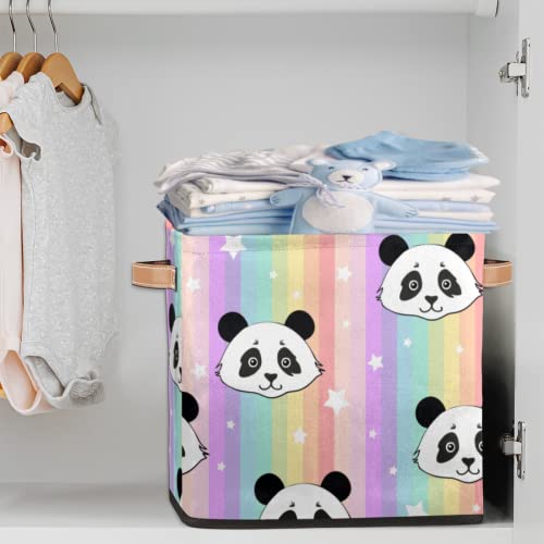 Cute Panda Rainbow Cube Storage Bins 13 Inch Fabric Storage Basket Square Storage Bins Collapsible Nursery Storage Bin Organizer Basket Storage Box for Shelves, Closet