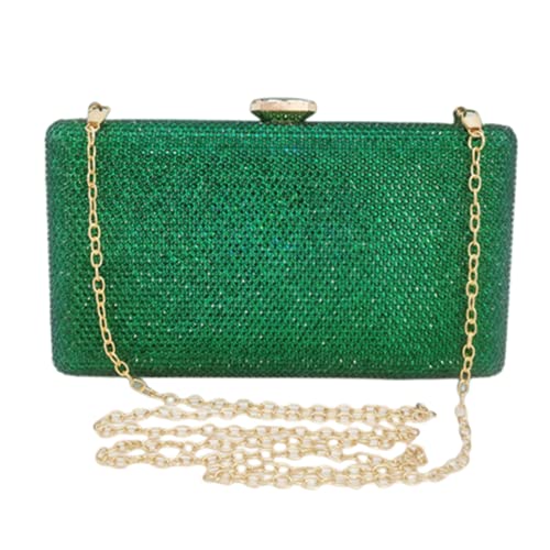 DG PEAFOWL Elegant Crystal Evening Bags Wedding Handbags Bridal Purse Women Box Clutch (green)