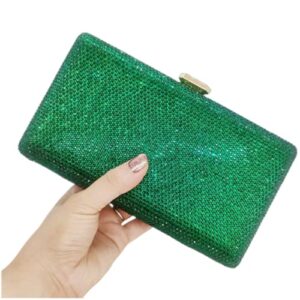 DG PEAFOWL Elegant Crystal Evening Bags Wedding Handbags Bridal Purse Women Box Clutch (green)