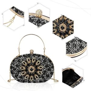 Bandkos Women Clutch Purses Evening Bag Sparkly Diamond Handbag Bridal Glitter Crystal Shoulder Crossbody Bag for Wedding Prom Party (Black)