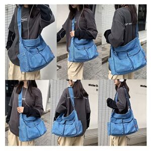 Denim Shoulder Bag Tote Bag for Women Retro Hobo Handbag Commuter Crossbody Bags Purse for Travel School Office (Light Blue)