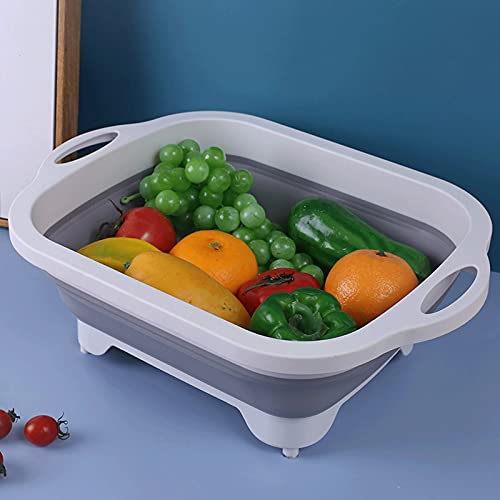 MMOOCO Chopping Board, Washable Drain Water Basket Cutting Board Fruit Vegetable Basket Kitchen Tool Multifunctional Folding Cutting Board Dual Purpose