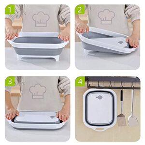 MMOOCO Chopping Board, Washable Drain Water Basket Cutting Board Fruit Vegetable Basket Kitchen Tool Multifunctional Folding Cutting Board Dual Purpose