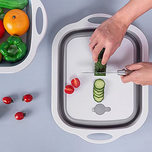 MMOOCO Chopping Board, Washable Drain Water Basket Cutting Board Fruit Vegetable Basket Kitchen Tool Multifunctional Folding Cutting Board Dual Purpose