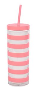 kate spade new york acrylic tumbler with lid and straw, 20 oz tumbler, slim double wall tumbler, terrace stripe