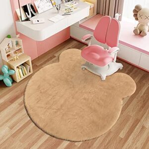 TENNOLA Bear Shaped Area Rug 4 x 4 Feet Cute Rugs for Bedroom Aesthetic Soft Fluffy Faux Rabbit Fur Rug Fuzzy Carpet for Nursery Kids Teen Girls Room Home Decor