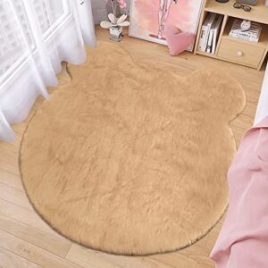 TENNOLA Bear Shaped Area Rug 4 x 4 Feet Cute Rugs for Bedroom Aesthetic Soft Fluffy Faux Rabbit Fur Rug Fuzzy Carpet for Nursery Kids Teen Girls Room Home Decor