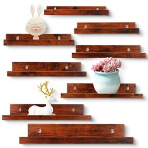 set of 8 floating shelves for wall rustic wall shelves wall mounted wooden shelf wood picture ledge hanging shelf for bedroom kitchen bathroom room corner nursery display rack decor storage, 8 sizes