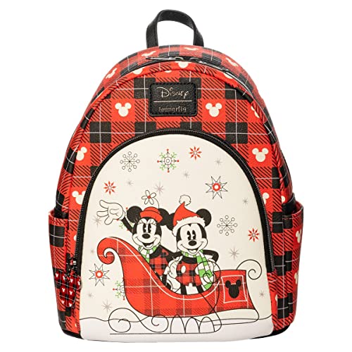 Loungefly Disney Holiday Mickey and Minnie Mouse Double Strap Shoulder Bag Purse - Entertainment Earth Exclusive