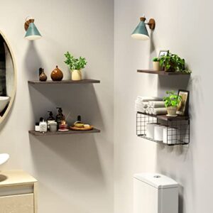 Fuiuo Floating Shelves Bathroom Shelves Over Toilet with Paper Storage Basket Farmhouse Wood Wall Shelves for Wall Decor Bathroom Decor, Living Room, Kitchen (Ebony)