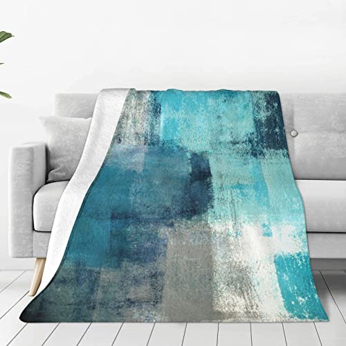 Teal Grey Throw Blanket Flannel Fleece Turquoise Abstract Art Painting Lightweight Soft Fuzzy Cozy Couch Bed Blanket Fall Winter Decor Christmas Birthday Gifts Kids Adult 60"x50"