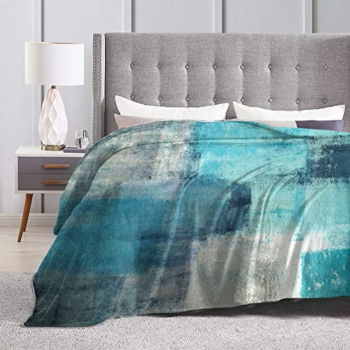 Teal Grey Throw Blanket Flannel Fleece Turquoise Abstract Art Painting Lightweight Soft Fuzzy Cozy Couch Bed Blanket Fall Winter Decor Christmas Birthday Gifts Kids Adult 60"x50"