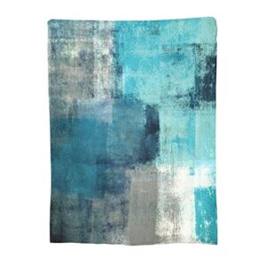 Teal Grey Throw Blanket Flannel Fleece Turquoise Abstract Art Painting Lightweight Soft Fuzzy Cozy Couch Bed Blanket Fall Winter Decor Christmas Birthday Gifts Kids Adult 60"x50"