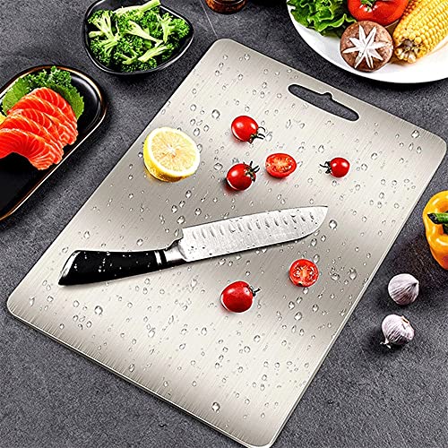 MMOOCO Chopping Board, Stainless Steel Cutting Board Fruit Vegetable Meat Cutting Board Easy to Clean Cutting Board Practical Kitchen Tool Durable and Non-Greasy Kitchen Tool (Size : Small)