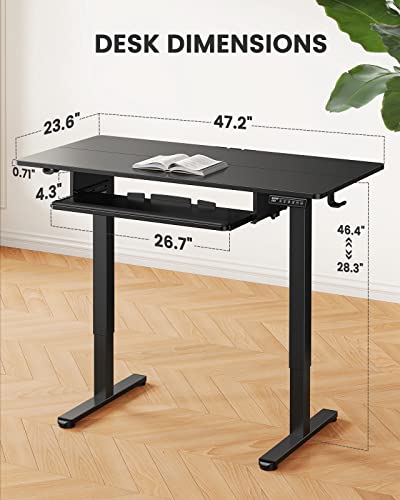 ErGear Electric Standing Desk with Keyboard Tray, Adjustable Height Sit Stand Up Desk, Home Office Desk Computer Workstation, 48x24 Inches, Black