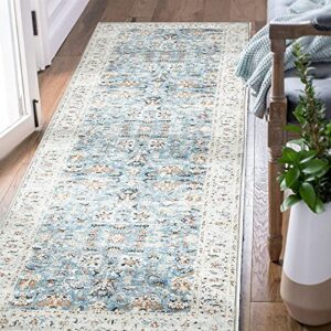 collact runner rug 2×5 area rug persian rug door mat vintage distressed rug entrance mat foldable thin rug blue floral print carpet non slip boho farmhouse kitchen living room bedroom dining room