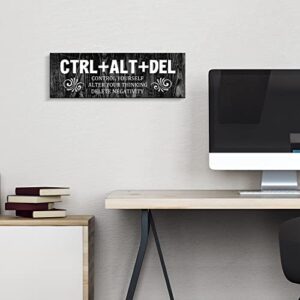 Kas Home Office Decor Inspirational Wall Art for Office, CTRL+ALT+DEL Motivational Canvas Wall Plaques Rustic Positive Saying Quote Wooden Wall Sign for Home Office Living Room Bedroom (Black - CAD, 5.5 x 16.5 inch)