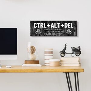 Kas Home Office Decor Inspirational Wall Art for Office, CTRL+ALT+DEL Motivational Canvas Wall Plaques Rustic Positive Saying Quote Wooden Wall Sign for Home Office Living Room Bedroom (Black - CAD, 5.5 x 16.5 inch)