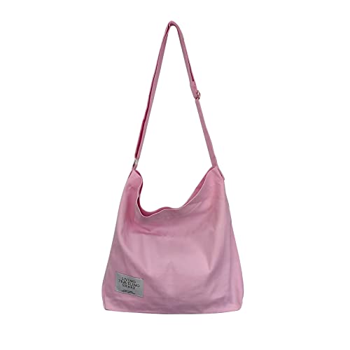 Women's canvas shoulder bag, tote bag. Simple retro, ideal for shopping and everyday storage (Pink)