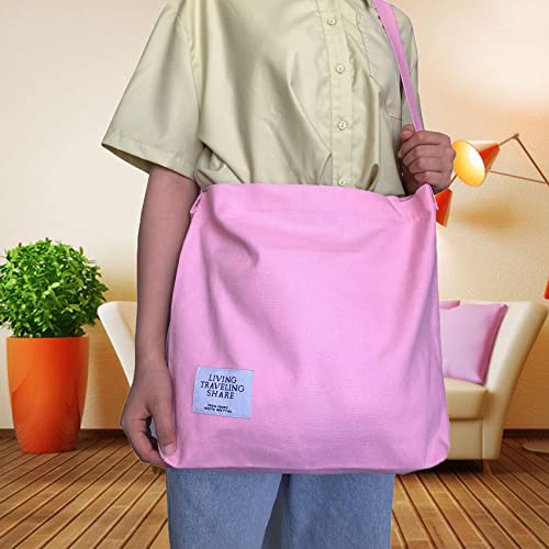 Women's canvas shoulder bag, tote bag. Simple retro, ideal for shopping and everyday storage (Pink)