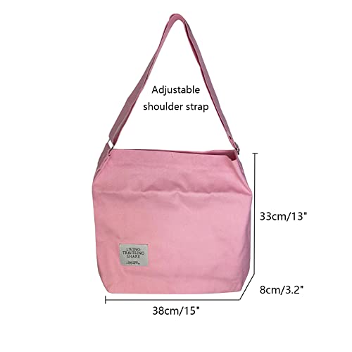 Women's canvas shoulder bag, tote bag. Simple retro, ideal for shopping and everyday storage (Pink)