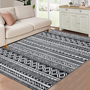 rugsreal boho moroccan area rug 5′ x 7′ machine washable modern diamond carpet rug distressed bohemian foldable accent rug coffee table rug farmhouse dining table rug office bedroom decor, black