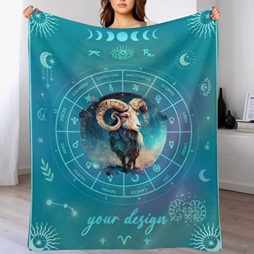 Custom Aries Blanket Gifts, 40"x30" Rectangular Flannel Zodiac Throw Blanket Cozy, Personalized Blankets Gift for Boys Girls Teen Women Men Tarot Cards Lovers Birthday Anniversary Festival