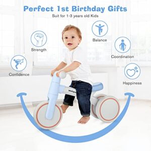 welspo Baby Balance Bikes for 1 Year Old Boys Girls 12-36 Months Kids Cute Toddler First Bicycle Infant Walker Children No Pedal 3 Wheels Mini Bike Riding Toys Best Birthday Gift (Blue)