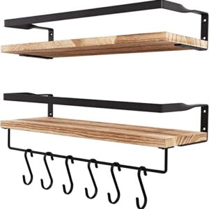 Floating Shelves, Wall Shelf Outdoor, 42x15x8 cm, Shelving Unit for Wall, Towel Holder 6 Hooks, Kitchen Spice Rack, Storage Organiser Shelf for Bedroom, Bathroom, Living Room, Office