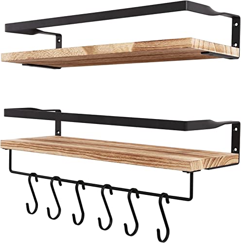 Floating Shelves, Wall Shelf Outdoor, 42x15x8 cm, Shelving Unit for Wall, Towel Holder 6 Hooks, Kitchen Spice Rack, Storage Organiser Shelf for Bedroom, Bathroom, Living Room, Office