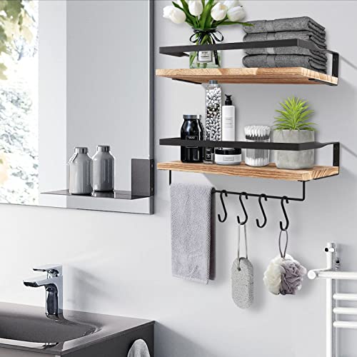 Floating Shelves, Wall Shelf Outdoor, 42x15x8 cm, Shelving Unit for Wall, Towel Holder 6 Hooks, Kitchen Spice Rack, Storage Organiser Shelf for Bedroom, Bathroom, Living Room, Office