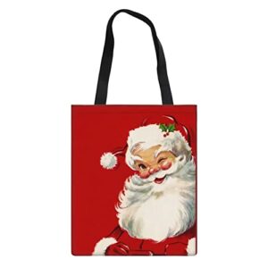 renewold christmas santa claus novelty print canvas tote bag for women school work travel and shopping bag halloween portable shoulder bag satchel hobo bag for women men