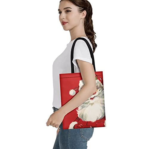 Renewold Christmas Santa Claus Novelty Print Canvas Tote Bag for Women School Work Travel and Shopping Bag Halloween Portable Shoulder Bag Satchel Hobo Bag for Women Men