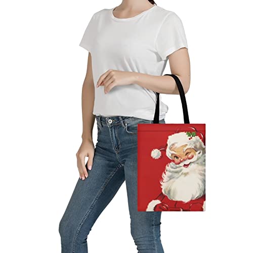 Renewold Christmas Santa Claus Novelty Print Canvas Tote Bag for Women School Work Travel and Shopping Bag Halloween Portable Shoulder Bag Satchel Hobo Bag for Women Men