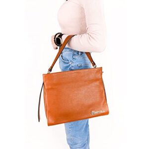 Baroncelli Leather Tote Bag Medium Size Genuine Italian Pebbled Leather Designed and Made in Italy (Brown)