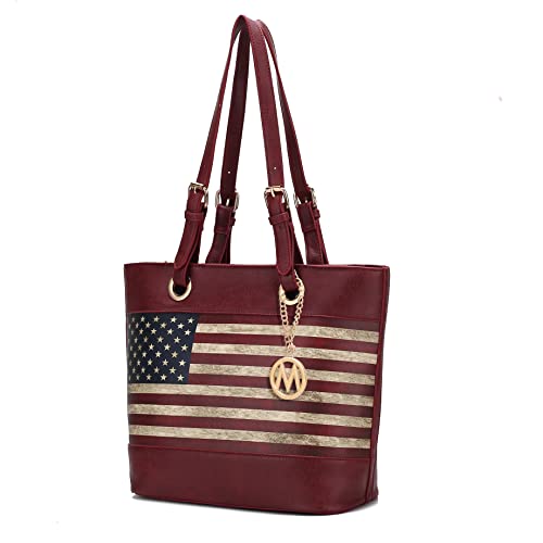 MKF Collection USA Tote Shoulder Bag for Women Vegan Leather Patriotic Handbag, Lady Fashion American Flag Satchel Purse