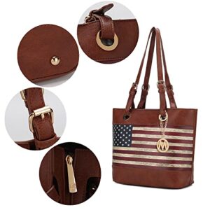 MKF Collection USA Tote Shoulder Bag for Women Vegan Leather Patriotic Handbag, Lady Fashion American Flag Satchel Purse