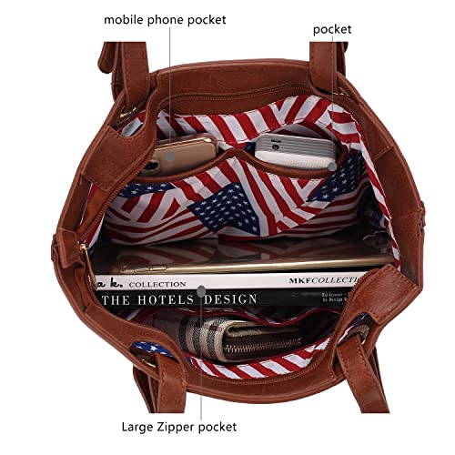 MKF Collection USA Tote Shoulder Bag for Women Vegan Leather Patriotic Handbag, Lady Fashion American Flag Satchel Purse