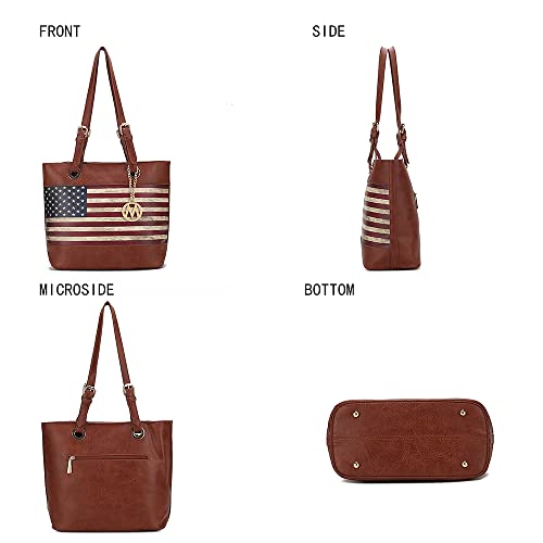 MKF Collection USA Tote Shoulder Bag for Women Vegan Leather Patriotic Handbag, Lady Fashion American Flag Satchel Purse