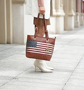 MKF Collection USA Tote Shoulder Bag for Women Vegan Leather Patriotic Handbag, Lady Fashion American Flag Satchel Purse