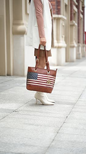 MKF Collection USA Tote Shoulder Bag for Women Vegan Leather Patriotic Handbag, Lady Fashion American Flag Satchel Purse