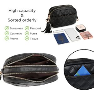 Small Quilted Crossbody Bags for Women, Double Top Zipper Shoulder Bag Lightweight Purses Handbags with Tassel