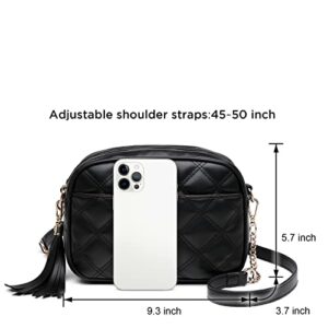 Small Quilted Crossbody Bags for Women, Double Top Zipper Shoulder Bag Lightweight Purses Handbags with Tassel