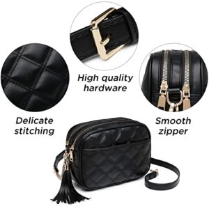 Small Quilted Crossbody Bags for Women, Double Top Zipper Shoulder Bag Lightweight Purses Handbags with Tassel