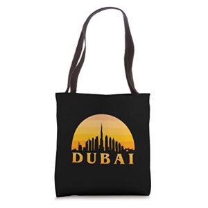 united arab emirates retro burj khalifa skyline of dubai tote bag