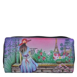 anna by anuschka women’s hand-painted genuine leather organizer clutch – paris sunrise