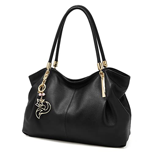 Genuine Leather Handbags for Women Top-handle Bags with Keyring Jewelry Decoration Women's Shoulder Bags Large Totes Purses