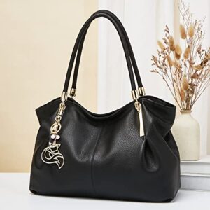 Genuine Leather Handbags for Women Top-handle Bags with Keyring Jewelry Decoration Women's Shoulder Bags Large Totes Purses